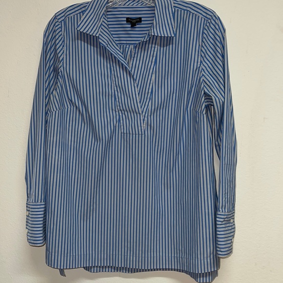Talbots | Tops | Poplin Tunic Blue And White Striped Blouse | Poshmark